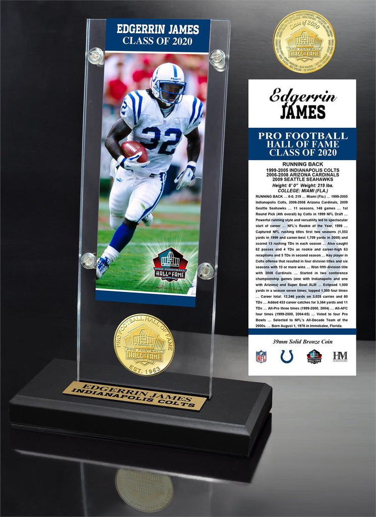 Edgerrin James Indianapolis Colts 2020 HOF Bronze Coin Ticket Acrylic ...