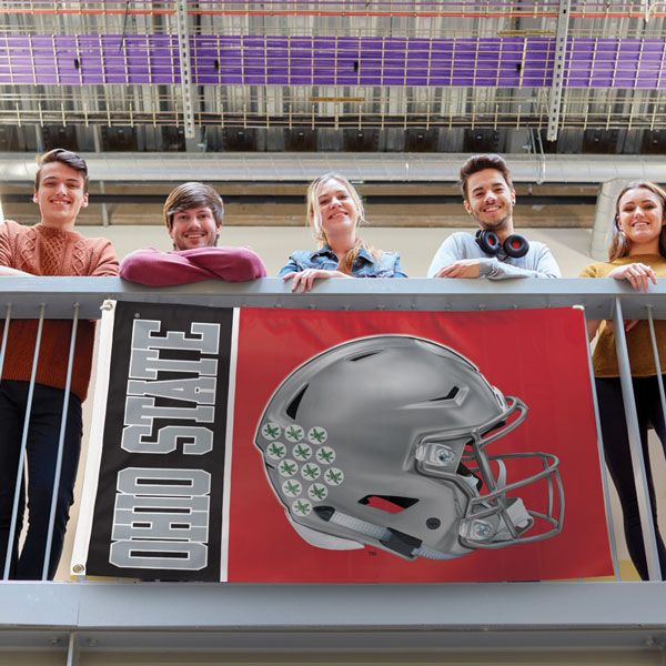Ohio State Buckeyes Wordmark Helmet Deluxe Flag - 3'x5' – Sports Fanz