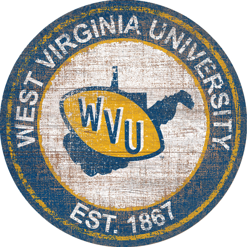 WVU Mountaineers Heritage Logo Round Wood Sign - WVU Memorabilia ...