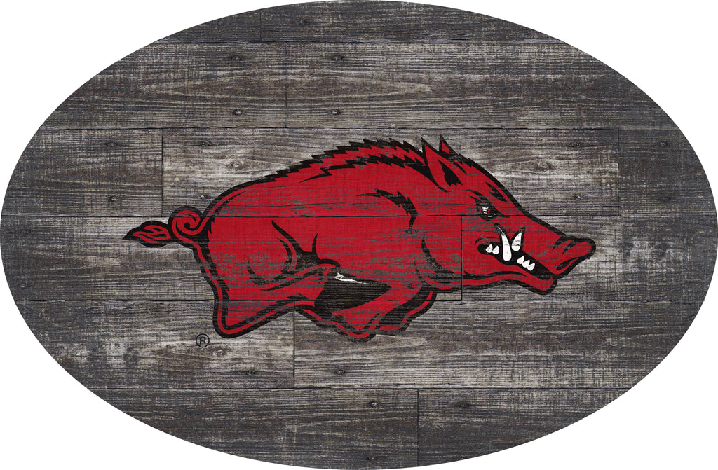 Arkansas Razorbacks Distressed Wood Oval Sign – Sports Fanz