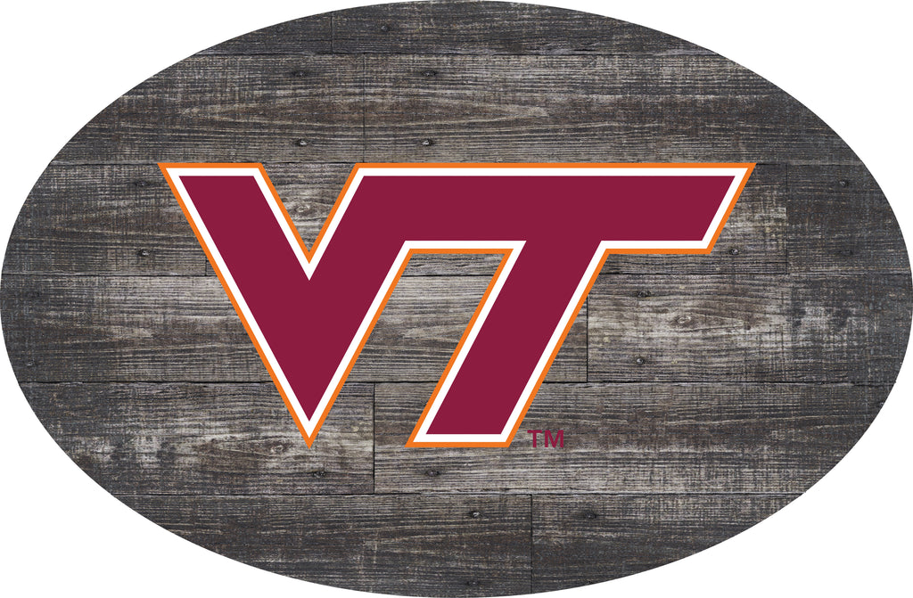 Virginia Tech Hokies Distressed Wood Oval Sign – Sports Fanz