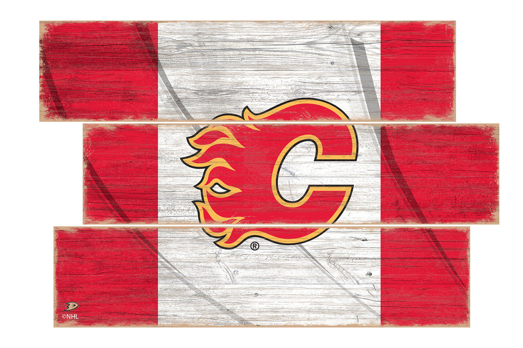Calgary Flames Flag 3 Plank Wood Sign – Sports Fanz