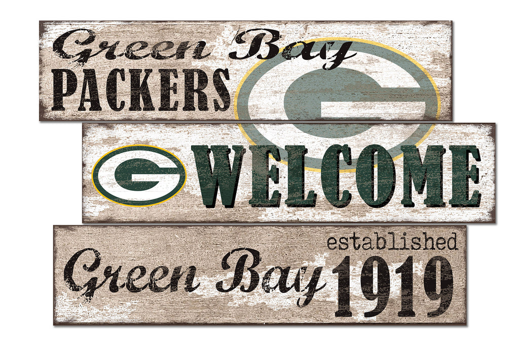 Green Bay Packers Welcome 3 Plank Wood Sign – Sports Fanz
