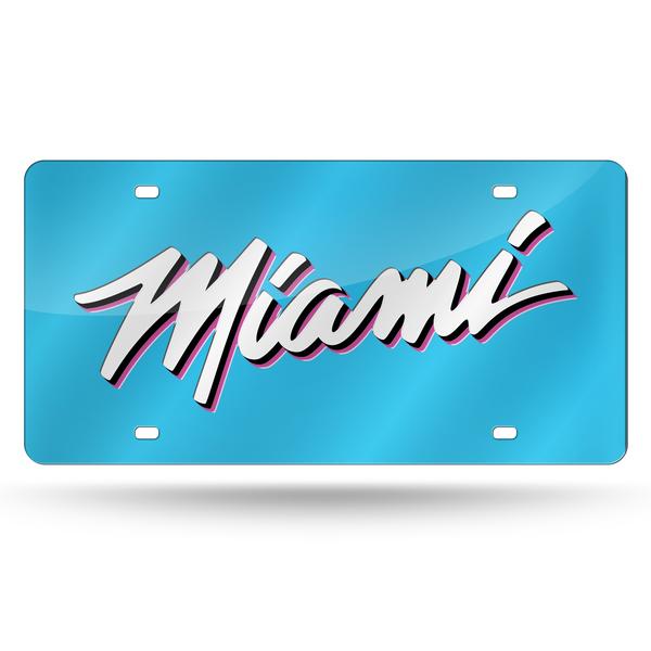 Miami Heat Vice Nights Script Chrome Laser Tag License Plate – Sports Fanz